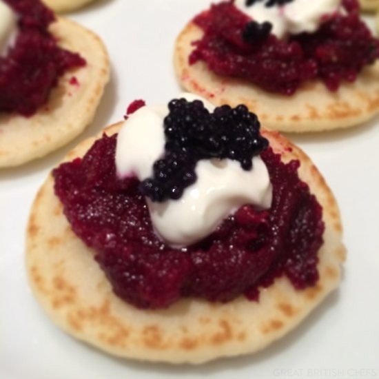 Beetroot, sour cream and caviar blinis recipe | Eat Your Books