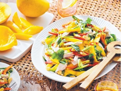 Coconut-poached chicken and mango salad recipe | Eat Your Books