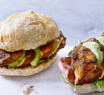 Fully loaded Cajun chicken burgers recipe | Eat Your Books