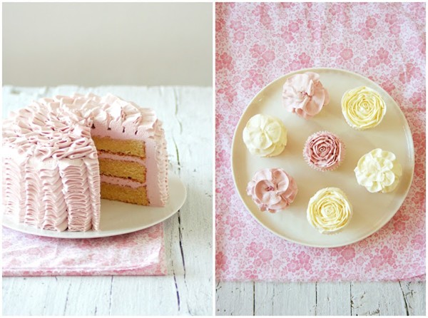 Lemon-raspberry ruffle cake and flower cupcakes recipe | Eat Your Books