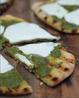 Mozzarella and chive-basil pesto pizza recipe | Eat Your Books