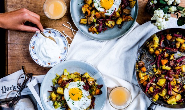 Pastrami and potato hash with fried eggs recipe | Eat Your Books