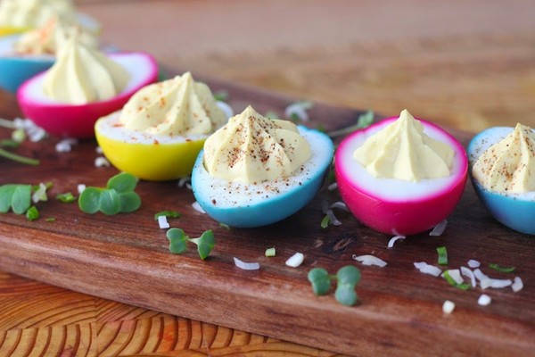 Rainbow deviled eggs (colored with homemade food dye) recipe | Eat Your Books