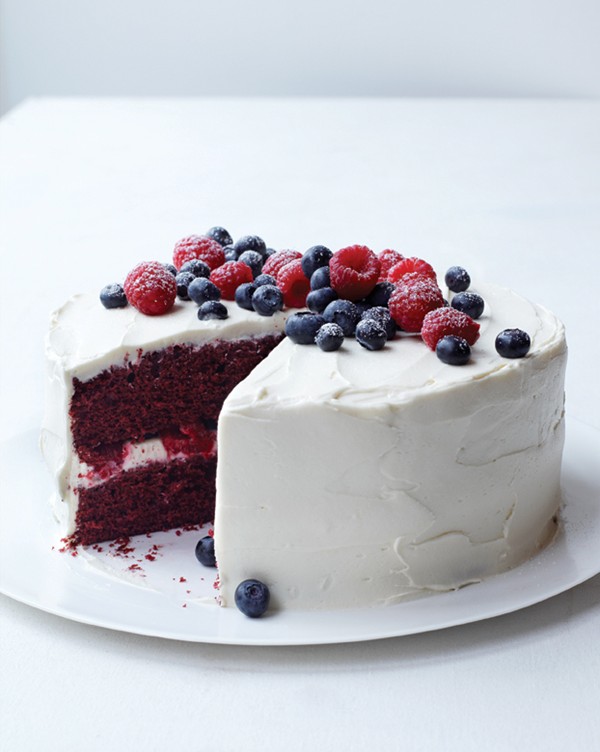 Red velvet cake with raspberries and blueberries recipe | Eat Your Books